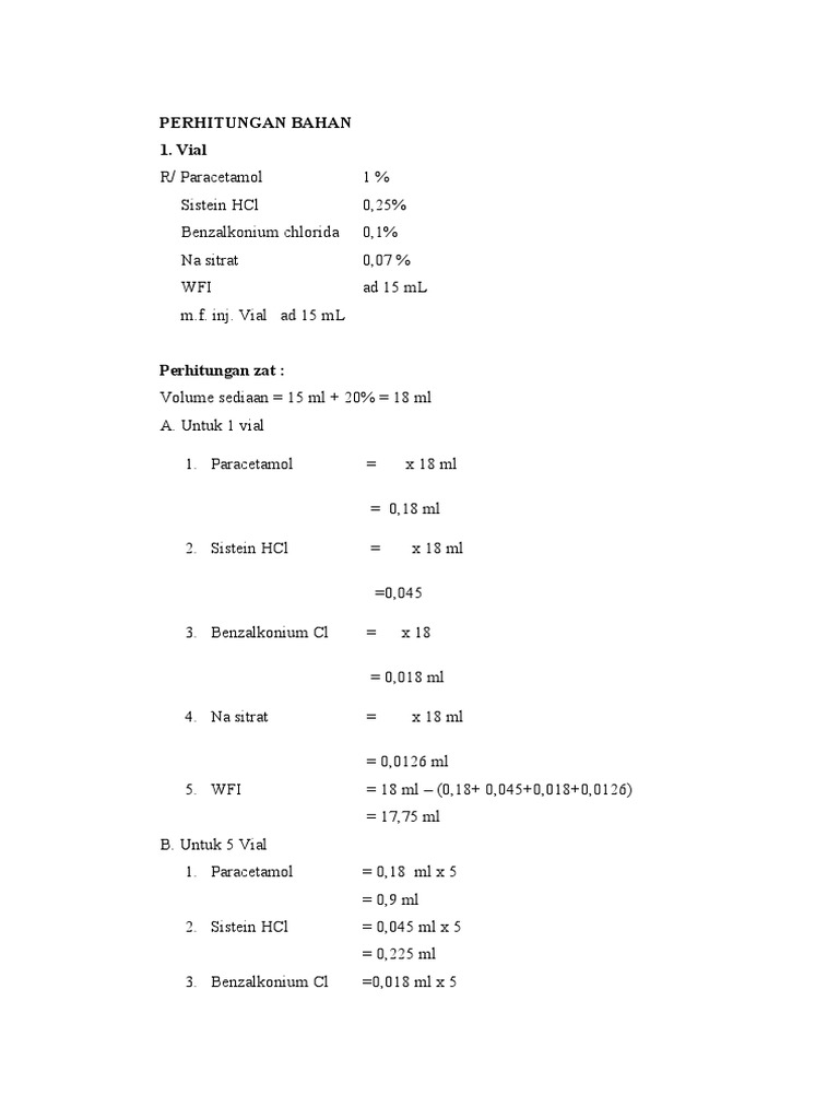 Calculation of Materials for Injection Vials and Ampoules | PDF