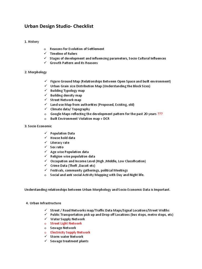 Urban Design Studio Checklist | PDF | Map | Urban Design