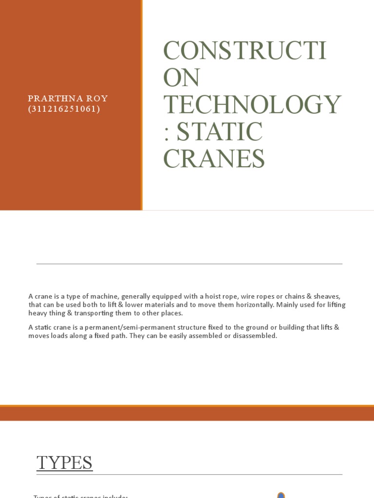 Construction Technology-Static Cranes | PDF | Crane (Machine) | Rail ...