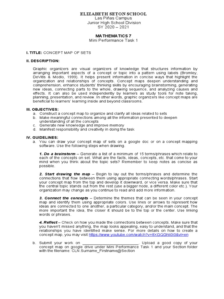 Mini Performance Task 1 - Concept Map On Sets | PDF | Concept | Reading ...
