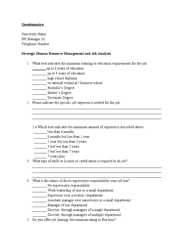 Questionnaire Staffing | PDF | Recruitment | Human Resource Management