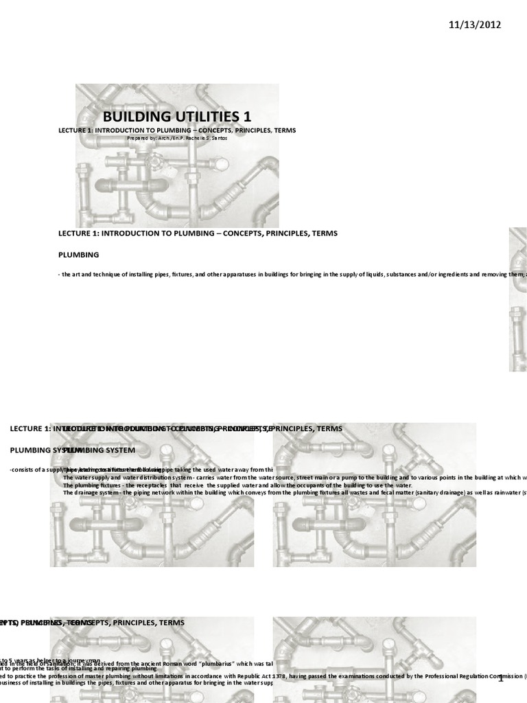 Building Utilities 1 Lecture 1 PDF | PDF | Sewage | Plumbing
