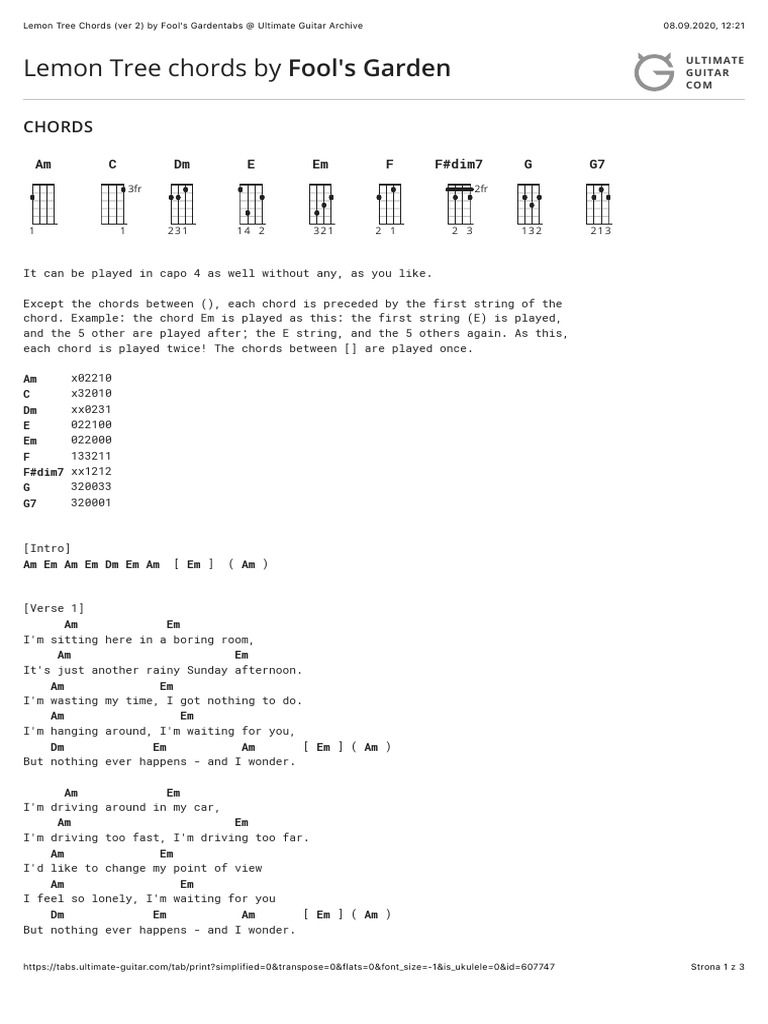 Lemon Tree Chords (Ver 2) by Fool's Gardentabs at Ultimate Guitar ...
