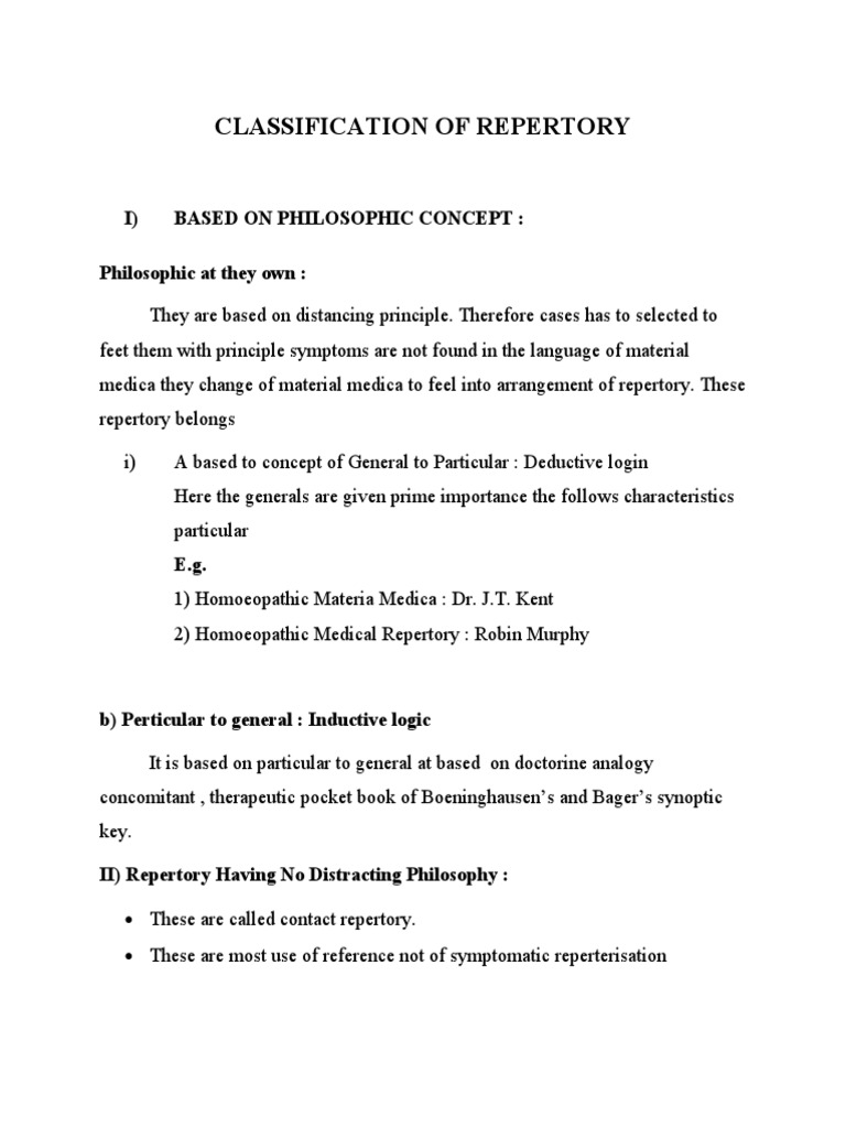 Classification of Repertory | PDF