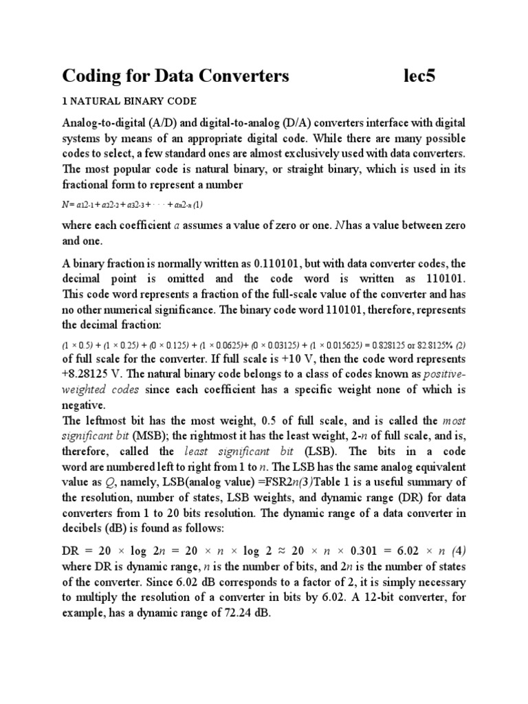 Lec 4 Coding For Data Converters | PDF | Binary Coded Decimal | Analog ... Lec 4 Coding For Data Converters | PDF | Binary Coded Decimal | Analog ...