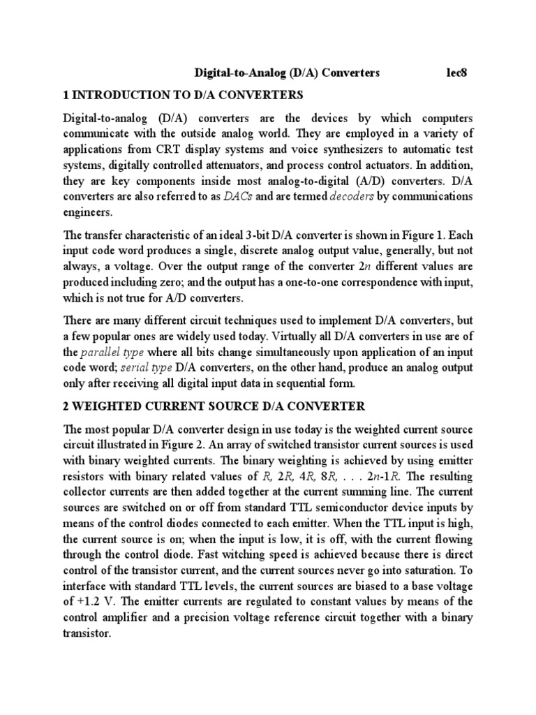 Digital-to-Analog (D/A) Converters Lec8 1 Introduction To D/A ...