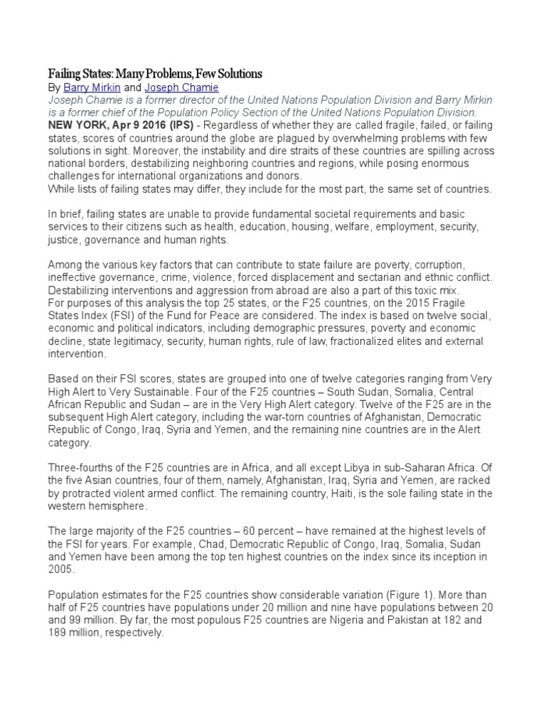 Failing States Many Problems Few Solutions Text | PDF | Refugee ...