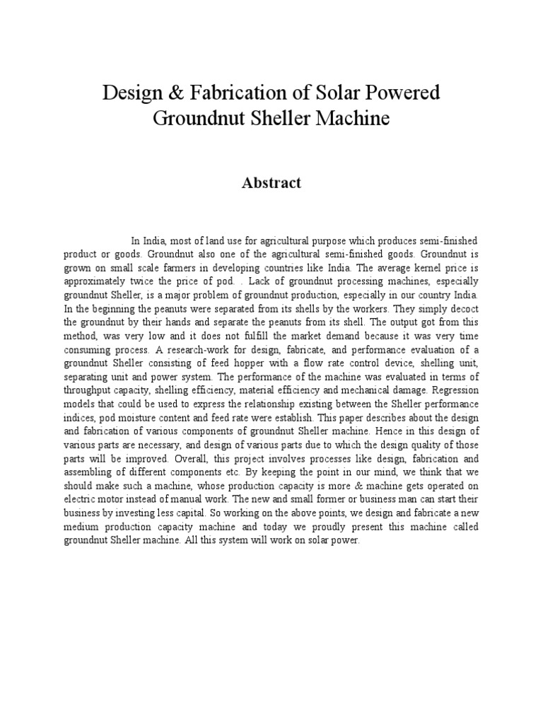Design & Fabrication of Solar Powered Groundnut Sheller Machine | PDF