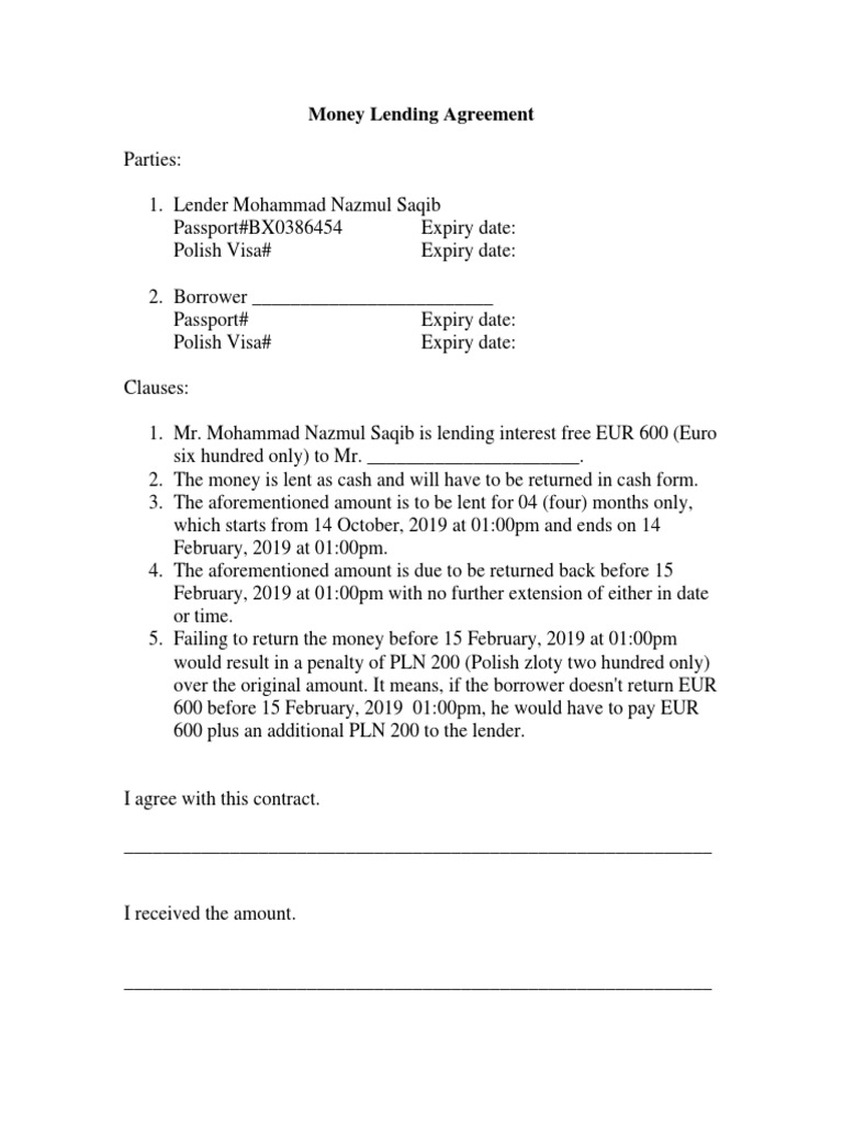 Money Lending Agreement | PDF