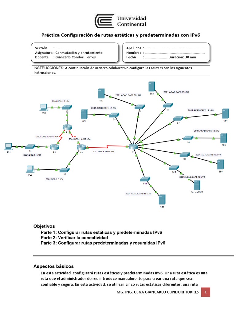2 Configuración de Rutas Estaticas y Predeterminadas Ipv6 PDF | PDF | Enrutador (Computación ...