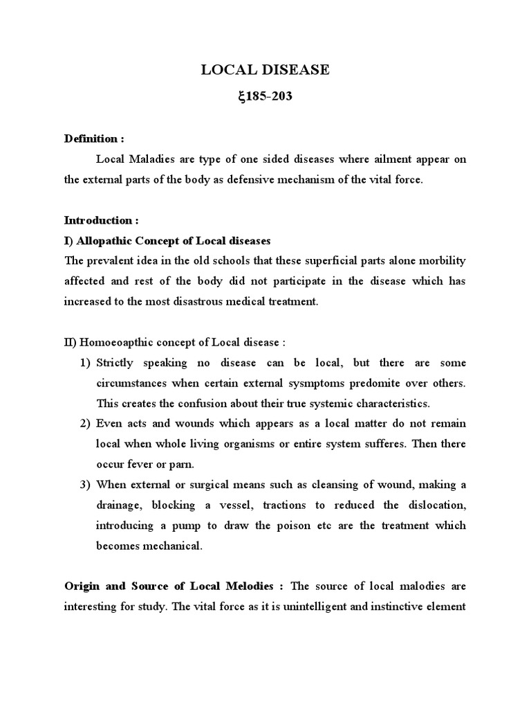 Local Disease: Definition | PDF | Homeopathy | Pathology