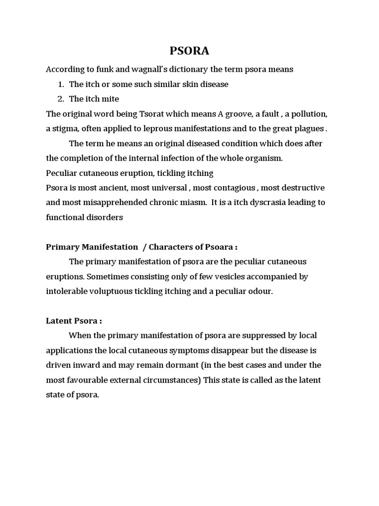 Psora: Primary Manifestation / Characters of Psoara | Download Free PDF ...