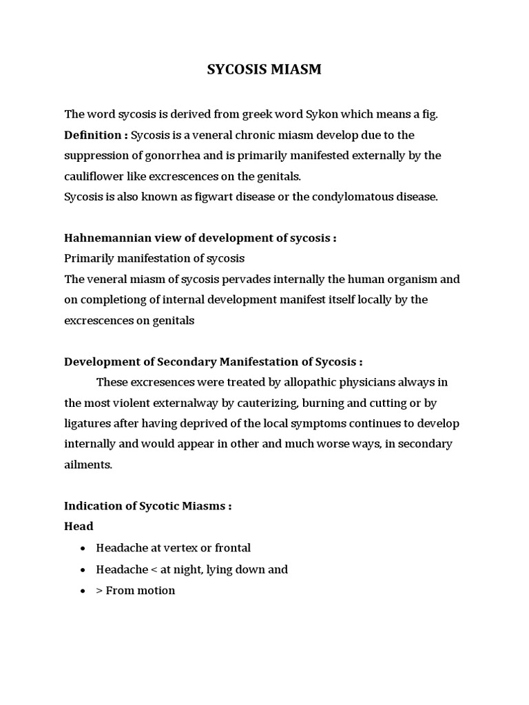 Sycosis Miasm: Definition: Sycosis Is A Veneral Chronic Miasm Develop ...