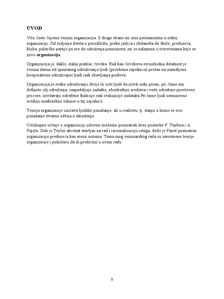 Savremene Teorije Organizacije | PDF