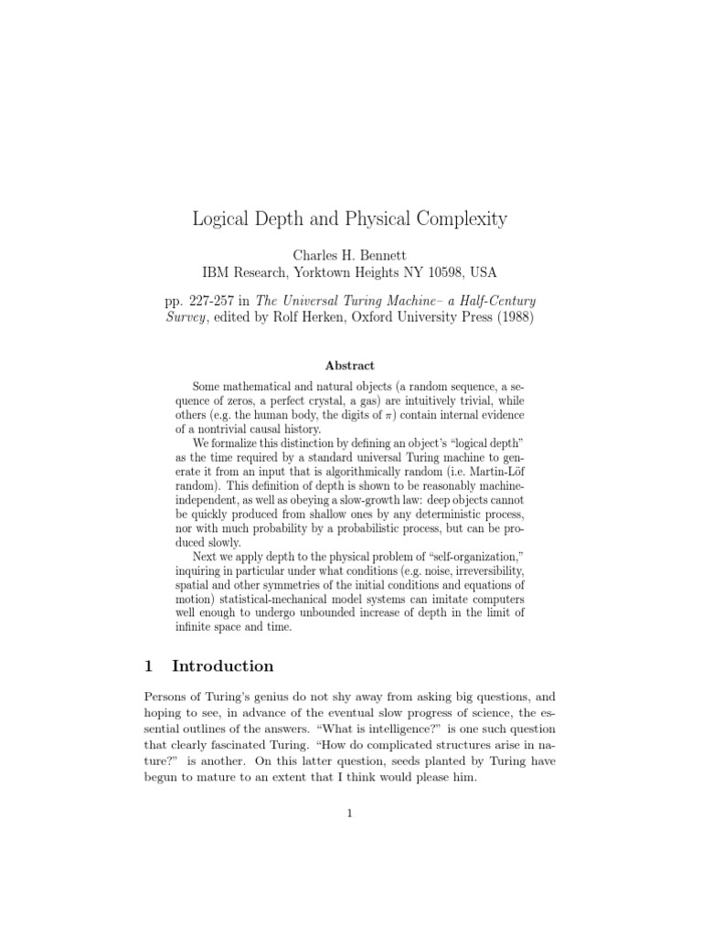 Logical Depth and Physical Complexity | PDF | Computational Complexity Theory | Time Complexity