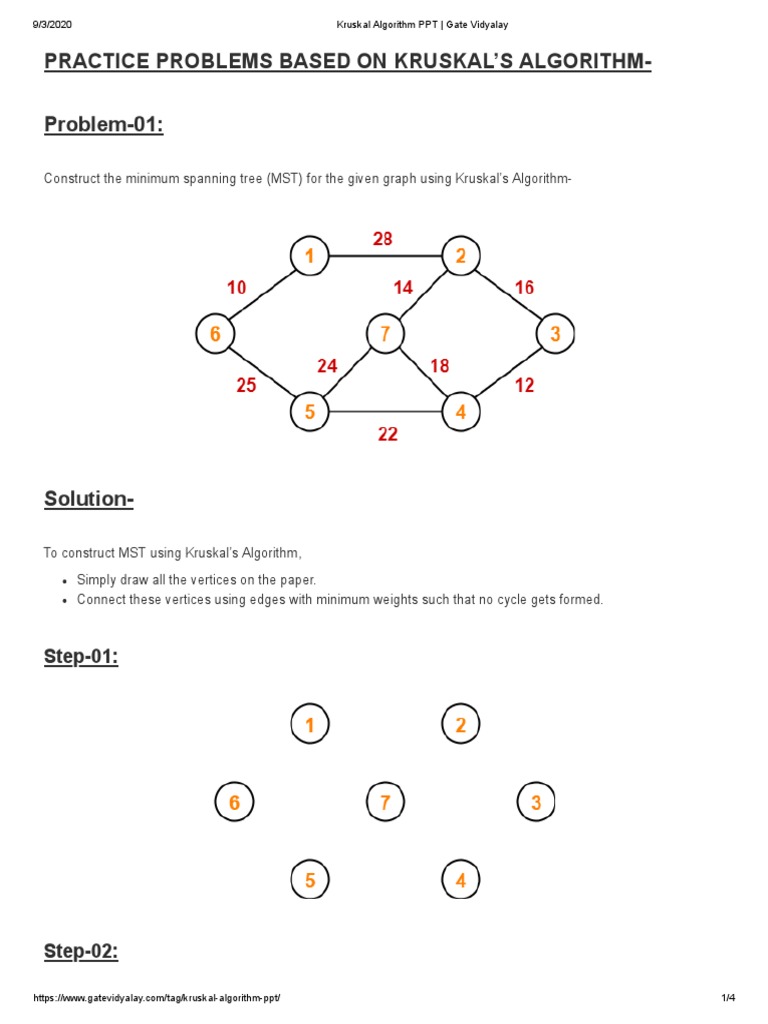 Step-by-step Demonstration of Constructing a Minimum Spanning Tree Using Kruskal's Algorithm | PDF