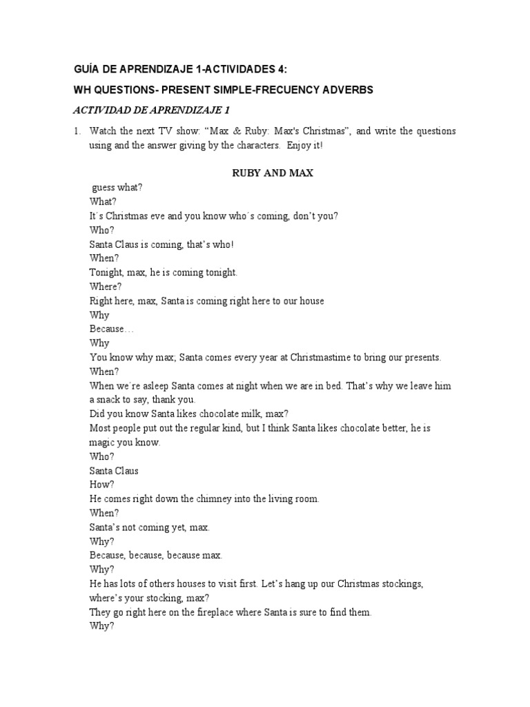 Guía de Aprendizaje 4-Actividades 4 WH Questions-Daily Routine | PDF ...