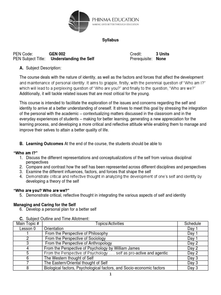 GEN 002 Syllabus RAD | PDF | Self | Identity (Social Science)