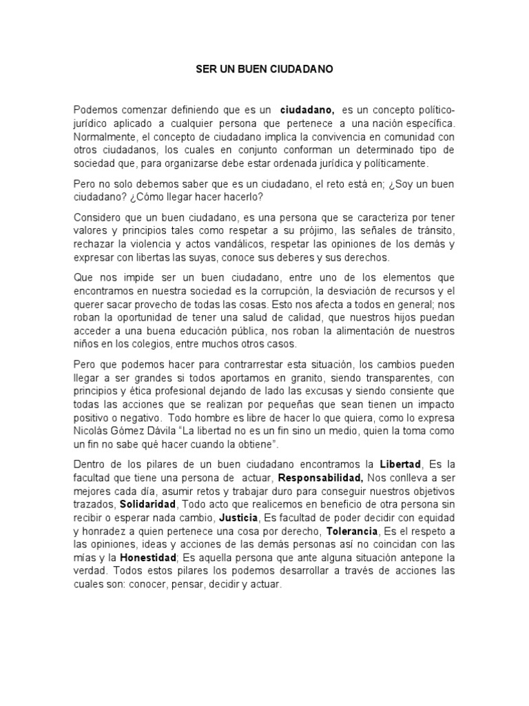 Ensayo Ser Buen Ciudadano | PDF | Ciudadanía | Justicia