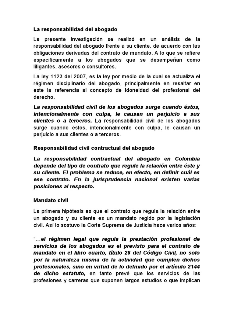 La Responsabilidad Civil De Los Abogados Surge Cuando éstos Pdf