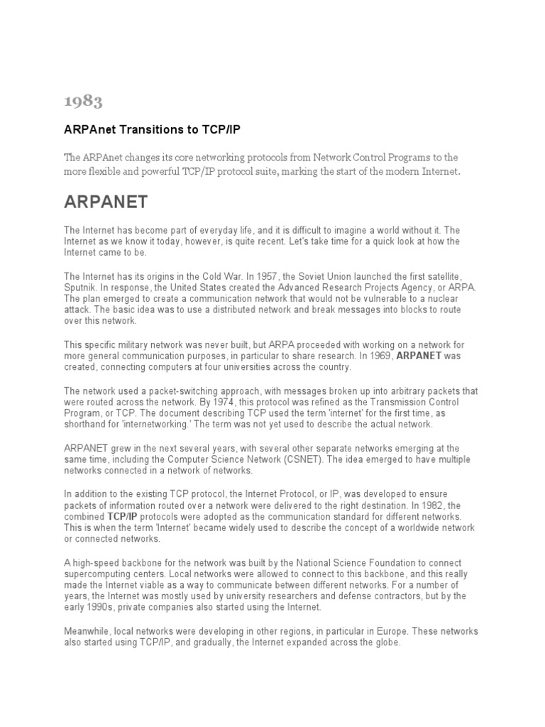Arpanet: Arpanet Transitions To Tcp/Ip | PDF | Computer Network ...