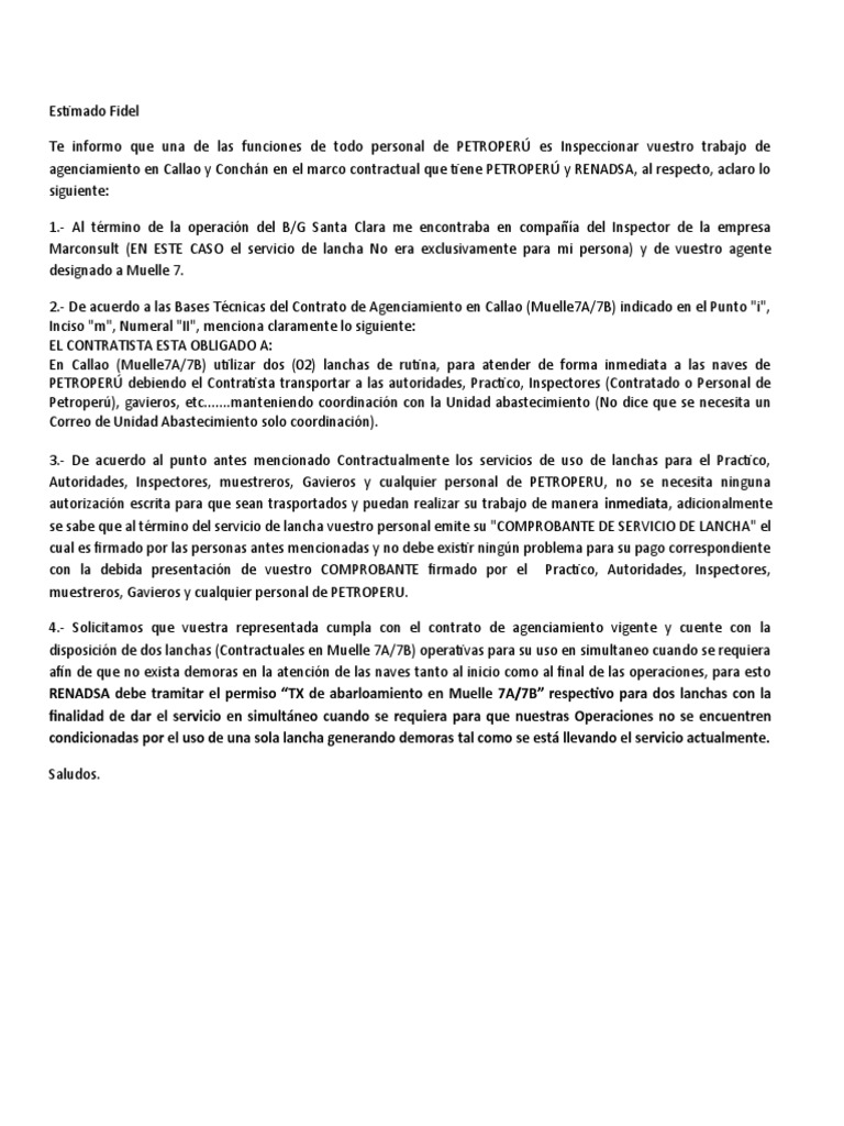 Cumplimiento del Contrato RENADSA-PETROPERÚ | PDF | Finanzas y dinero