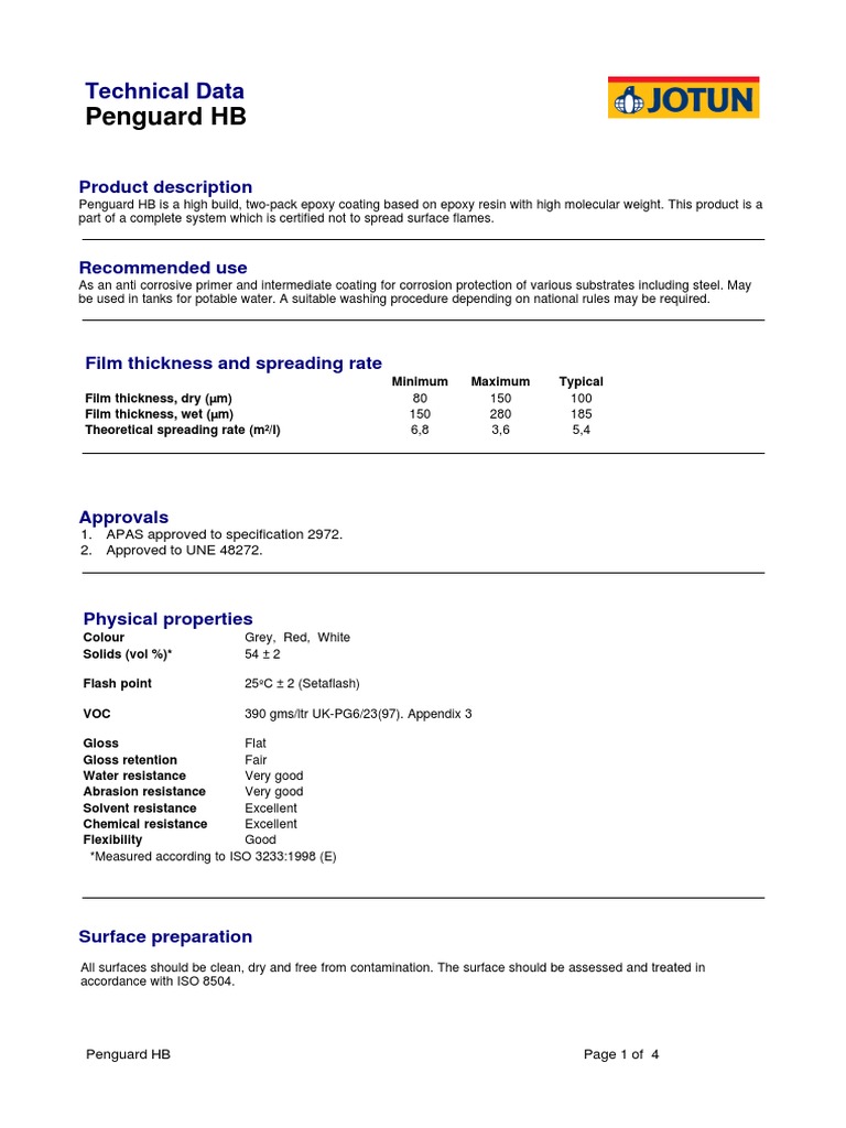 Penguard HB: Technical Data | PDF | Materials | Industrial Processes