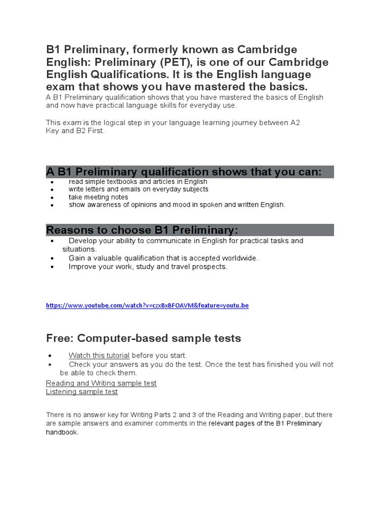 B1 Preliminary | PDF