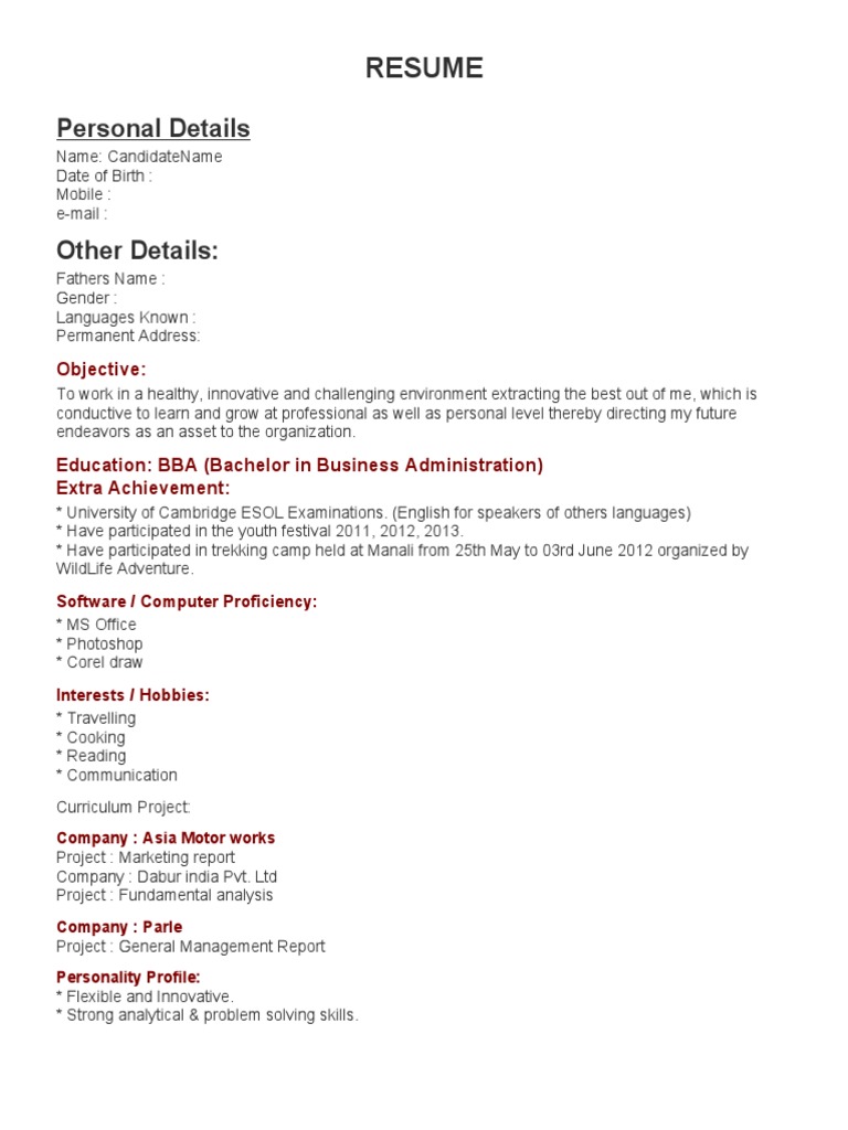 Resume: Personal Details | PDF