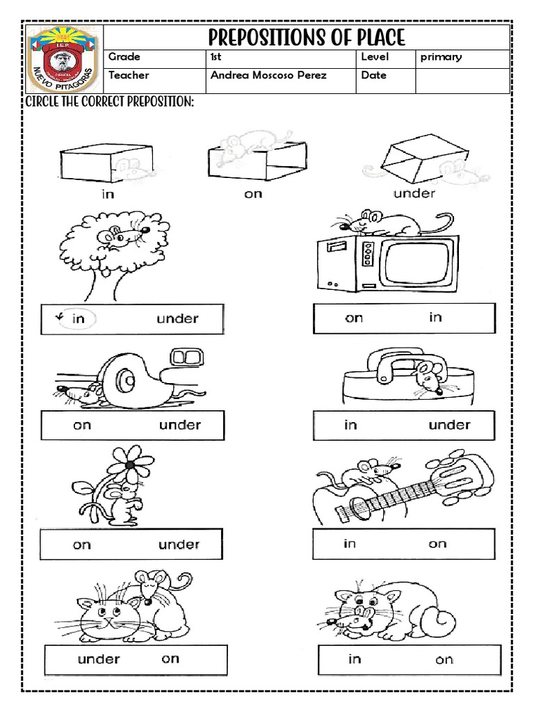 Prepositions of Place for 1st Grade | PDF