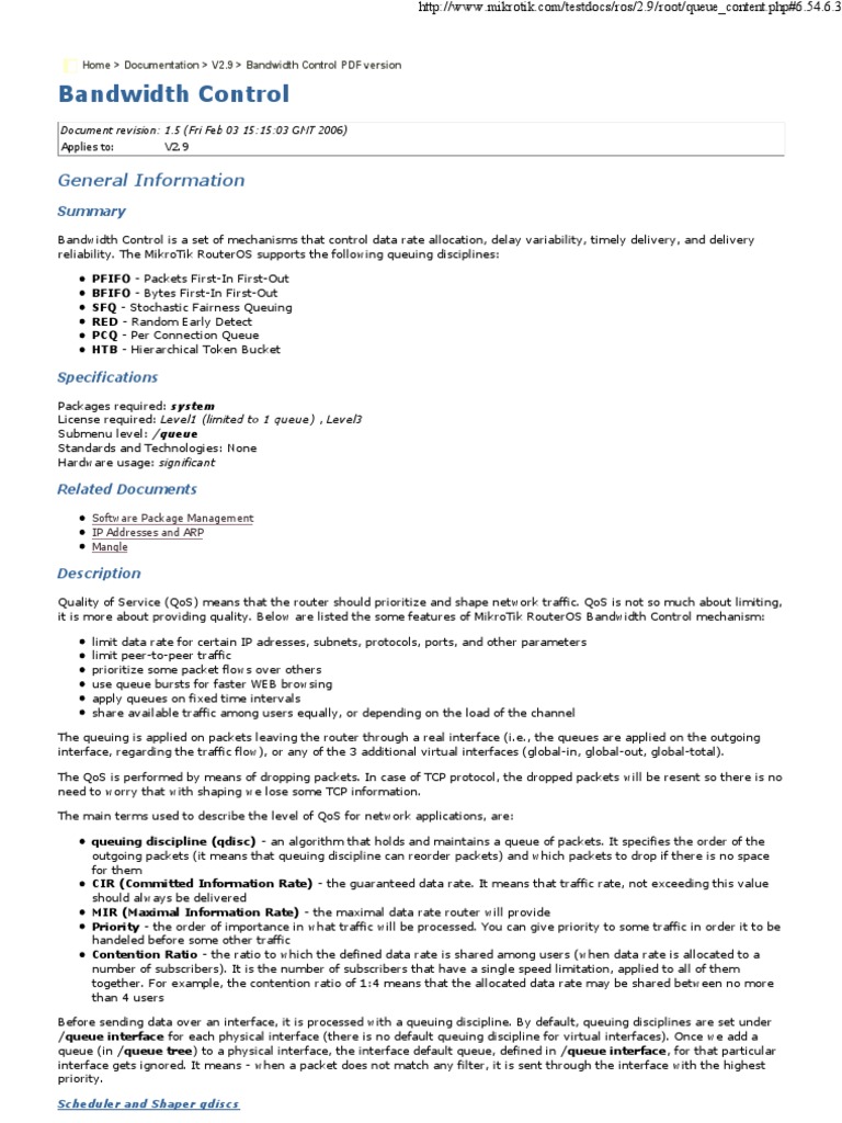 Mikrotik Bandwidth Control | PDF | Quality Of Service | Router (Computing)