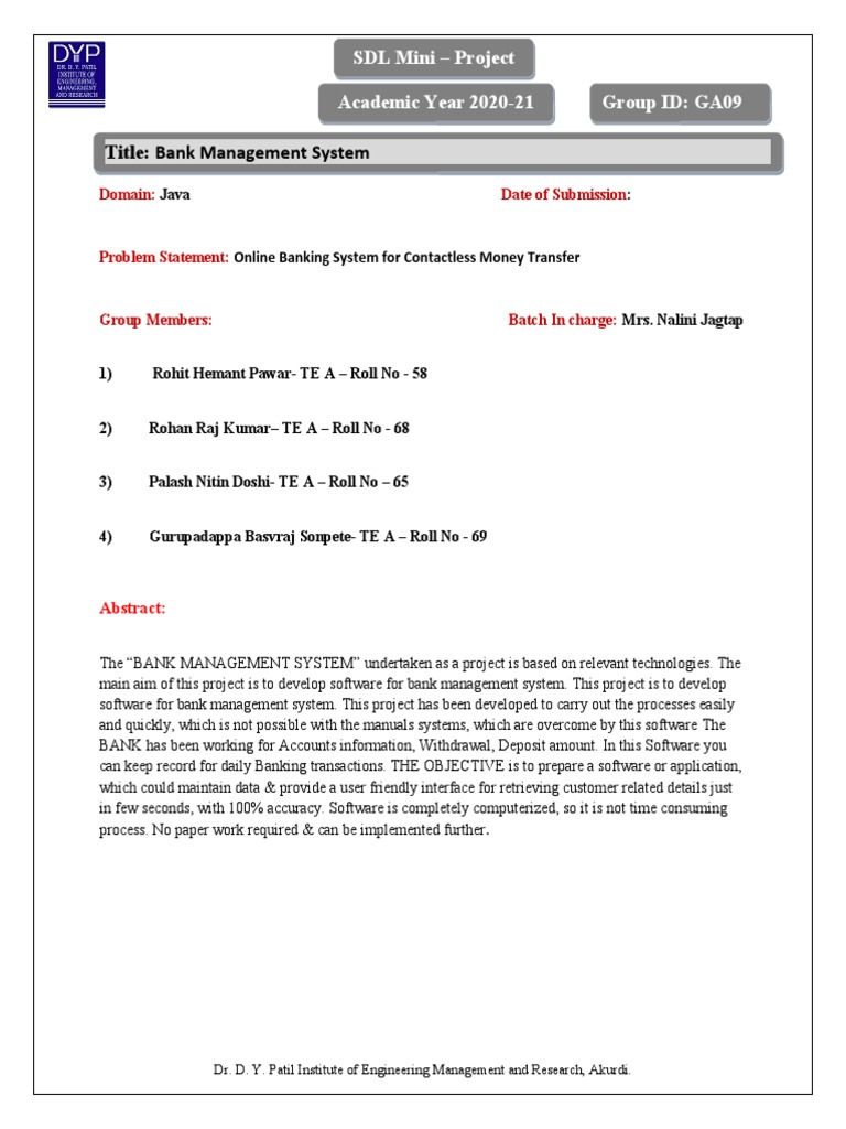 Title: Bank Management System: SDL Mini - Project | PDF | Online ...