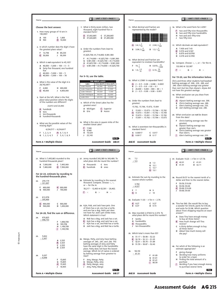 Assessment Guide: Choose The Best Answer | PDF | Fraction (Mathematics ...