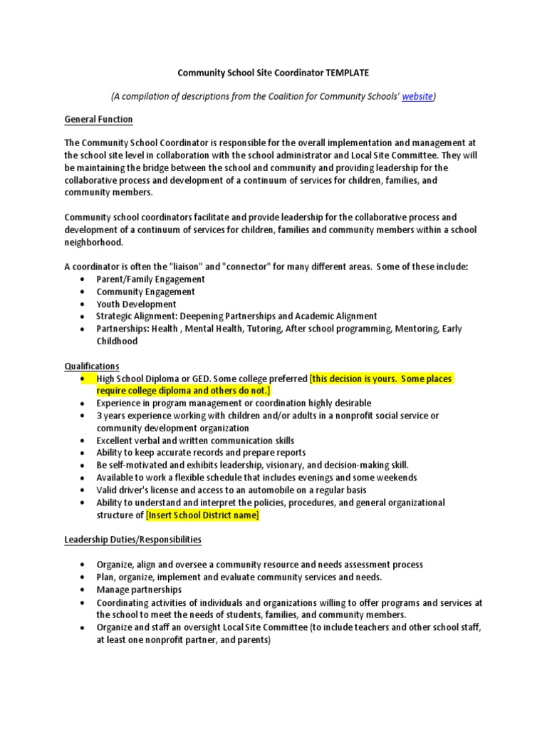 CLC Coordinator Job Description Template | PDF | Community | Leadership