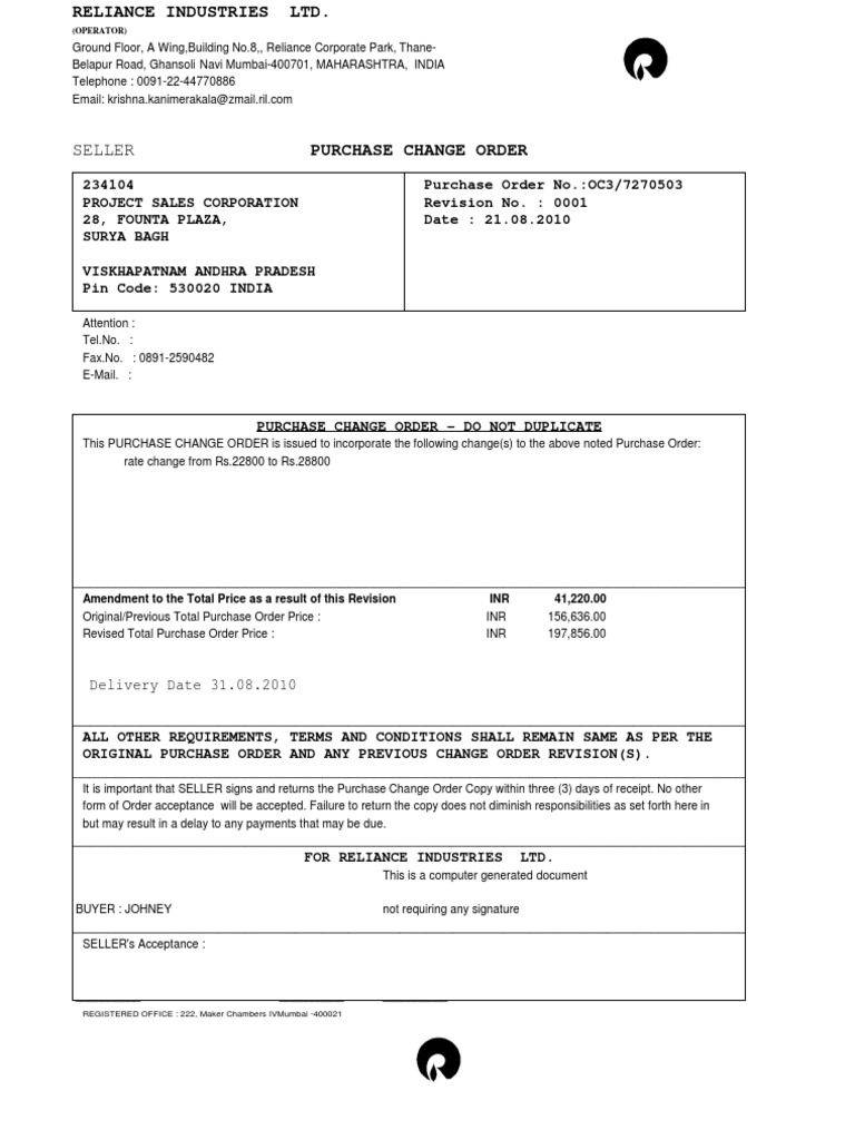 Reliance Gadimoga PO For Spill Kits | PDF | Economies | Business