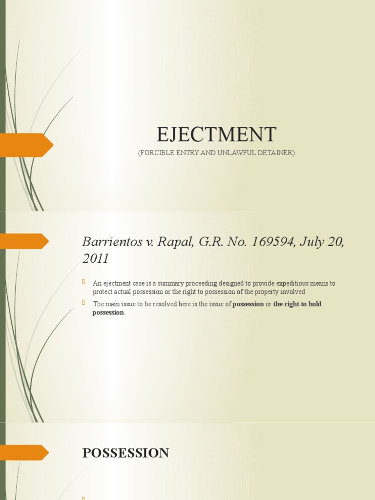 Ejectment: (Forcible Entry and Unlawful Detainer) | PDF | Possession ...