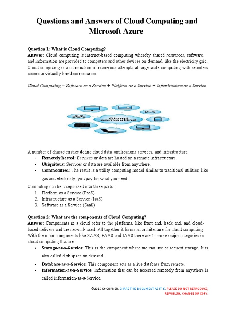 Questions and Answers of Cloud Computing and Microsoft Azure | PDF ...