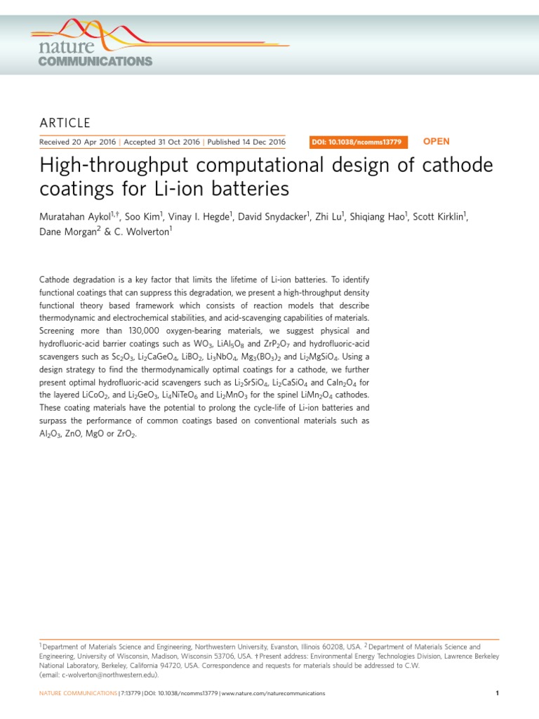 High-Throughput Computational Design of Cathode Coatings For Li-Ion ...