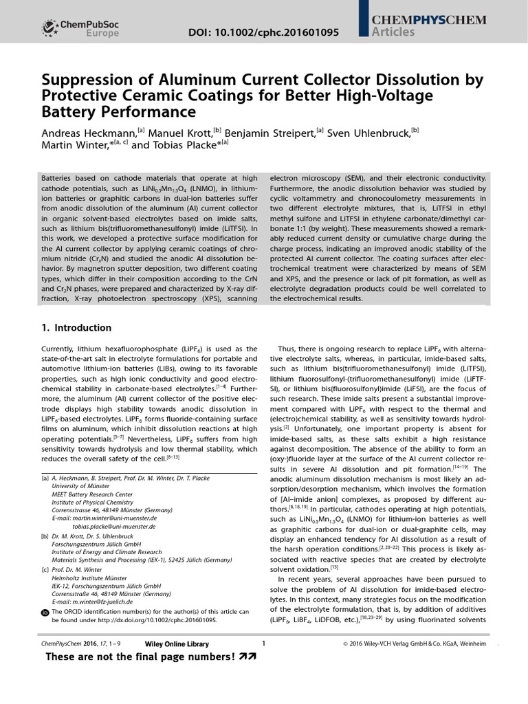 Suppression of Aluminum Current Collector Dissolution by Protective ...
