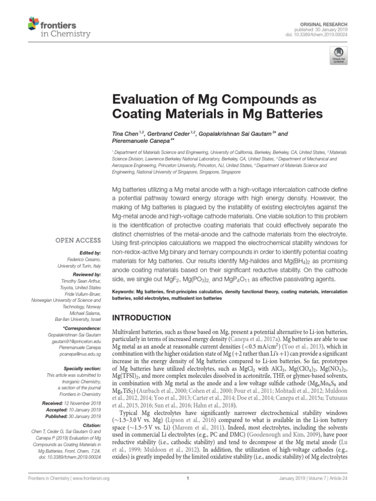 Evaluation of MG Compounds As Coating Materials in MG Batteries | PDF ...