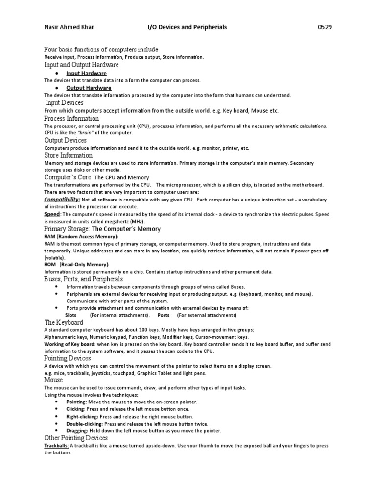 Input and Output Devices of Computer | PDF | Printer (Computing ...
