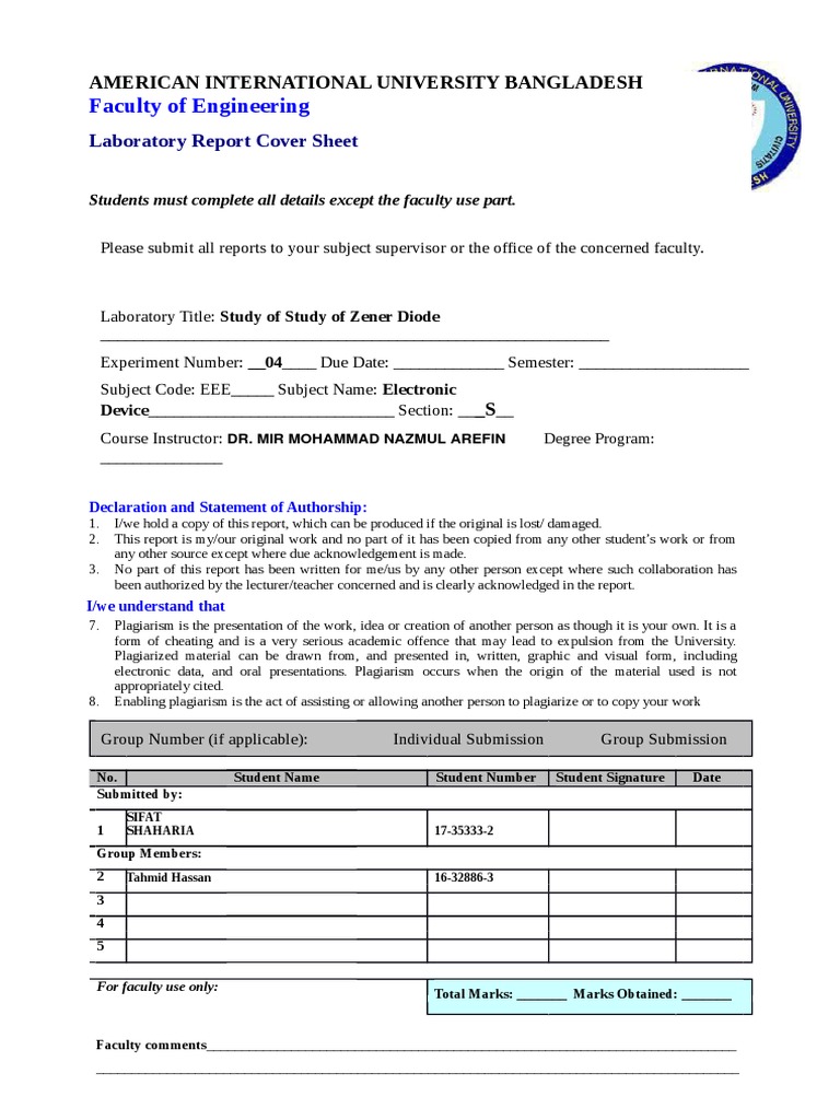 AIUB Lab Cover Sheet - PDF | PDF | Plagiarism | Behavior Modification