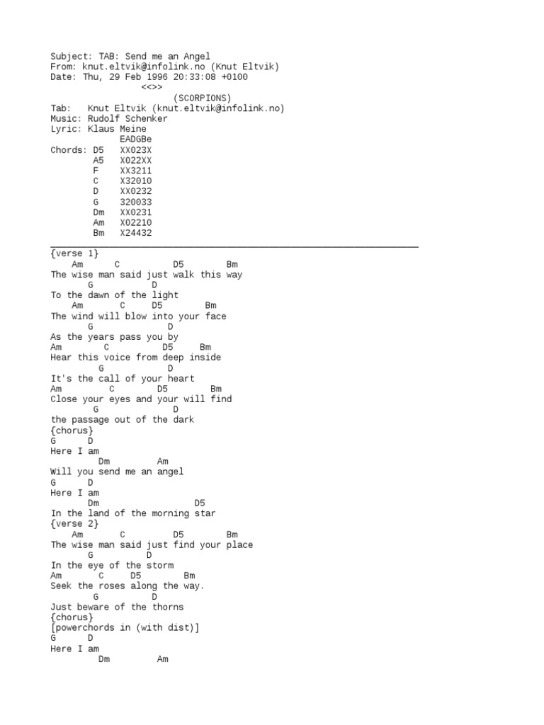 TAB Send Me an Angel Chords Lyrics Scorpions | PDF | Entertainment ...