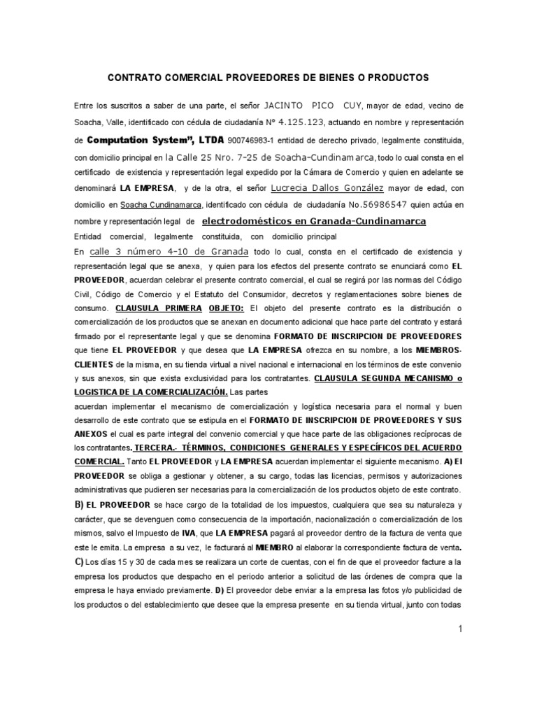 Contrato de Proveedores | Descargar gratis PDF | Las compras en línea ...