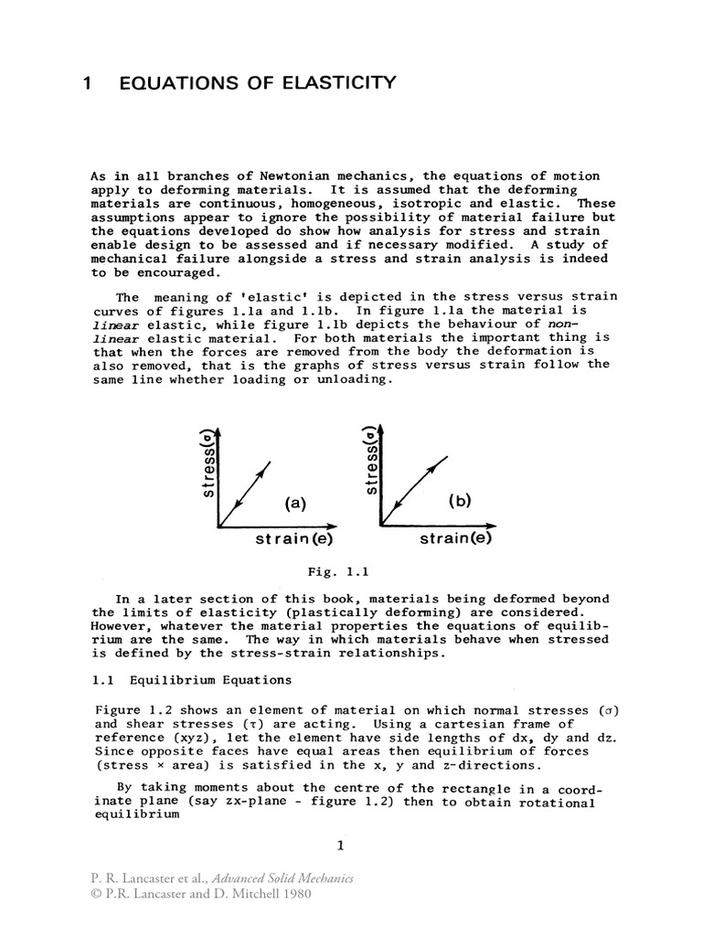 1 Equations of Elasticity: Linear Non-Linear | PDF | Deformation ...