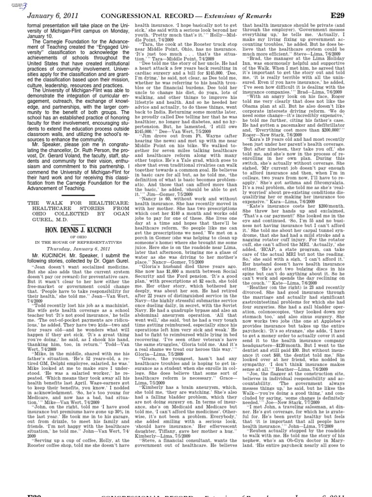 CONGRESSIONAL RECORD - Extensions of Remarks E29: January 6, 2011 | PDF | Medicare (United ...
