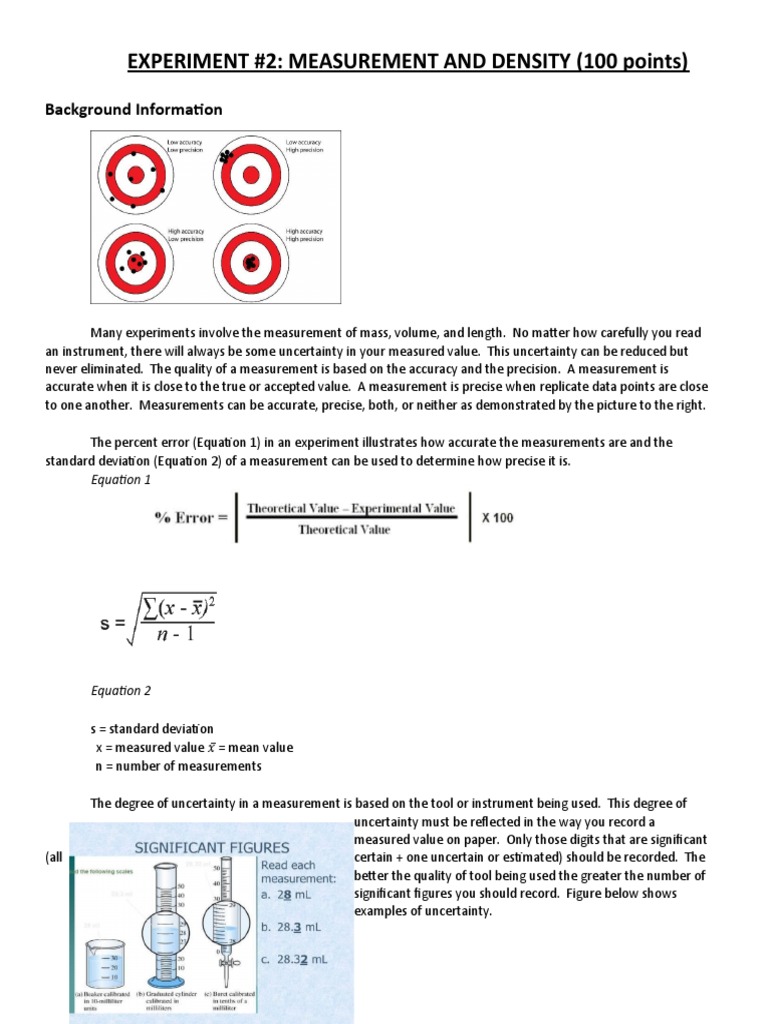 Experiment #2: Measurement and Density (100 Points) : Background ...
