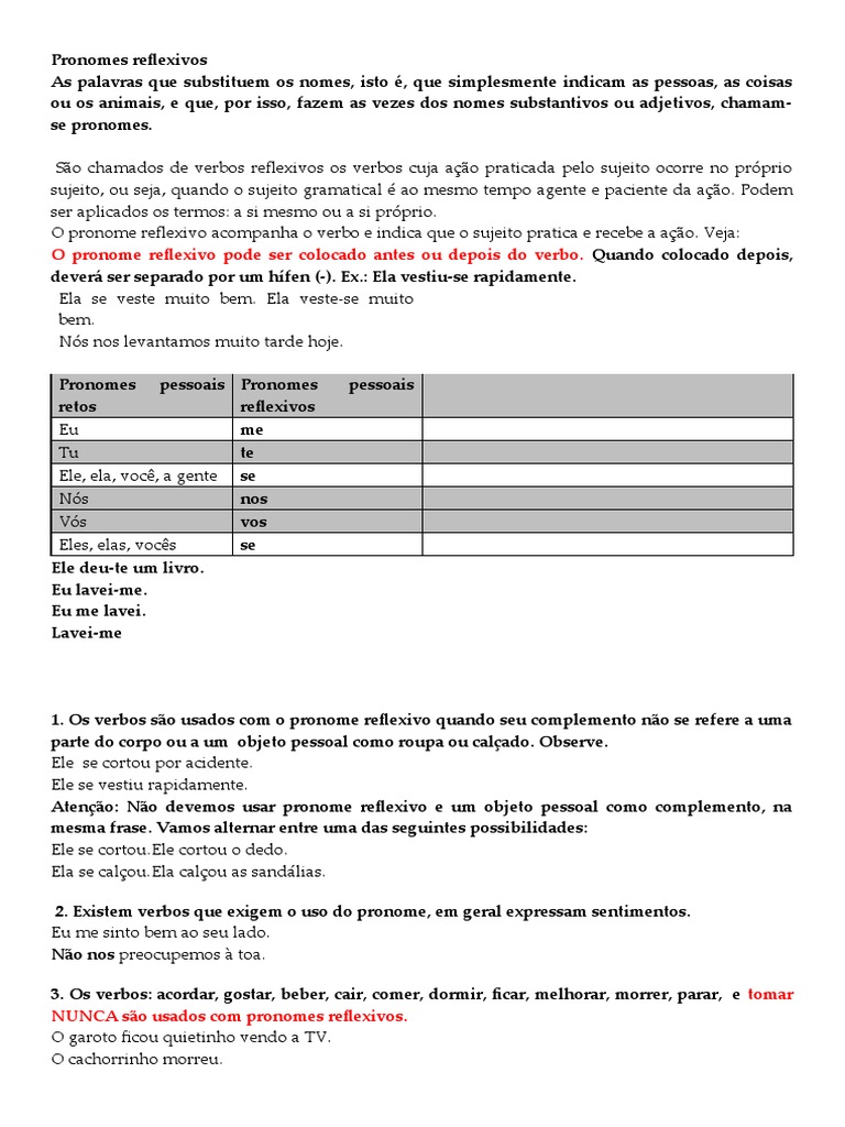 Pronomes Reflexivos e Pronomes Recíprocos - Bryan Surco | PDF | Pronome ...