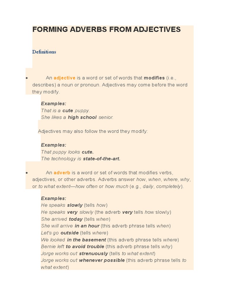 Forming Adverbs From Adjectives | PDF