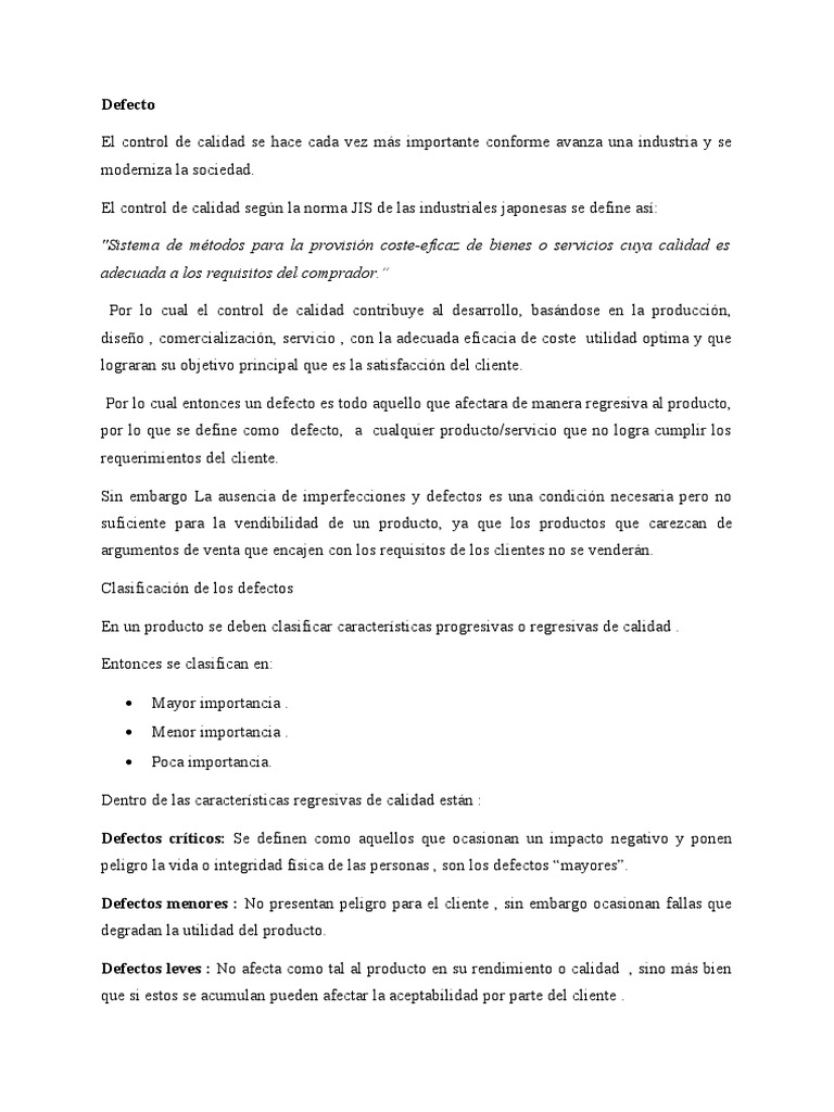 Defectos Calidad | PDF | Cliente | Calidad (comercial)